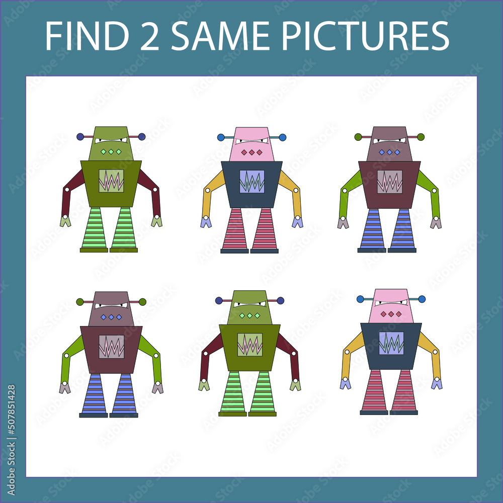Find a pair game with funny robots. Worksheet for preschool kids, kids ...