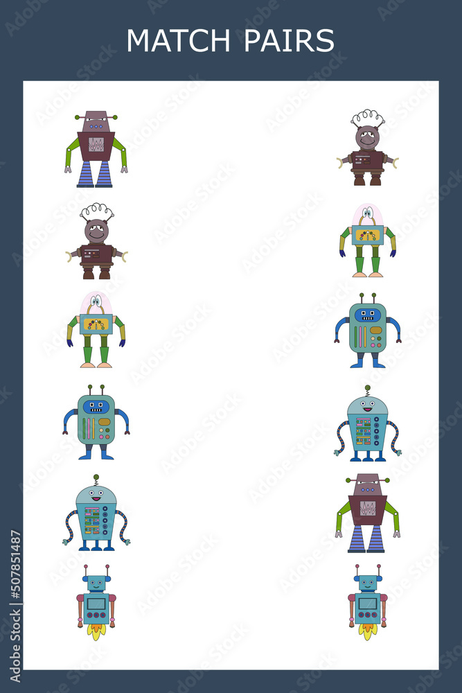 Find a pair or match game with robots. Worksheet for preschool kids ...