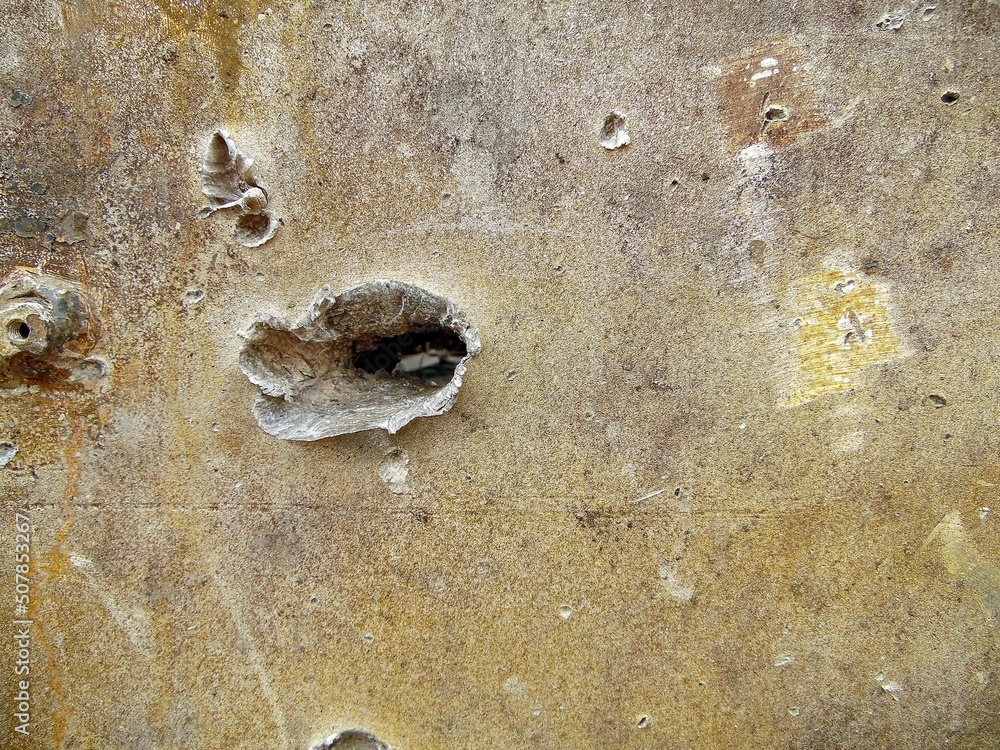 tank armor slashed by shrapnel from a wrecked tank, close-up Stock ...
