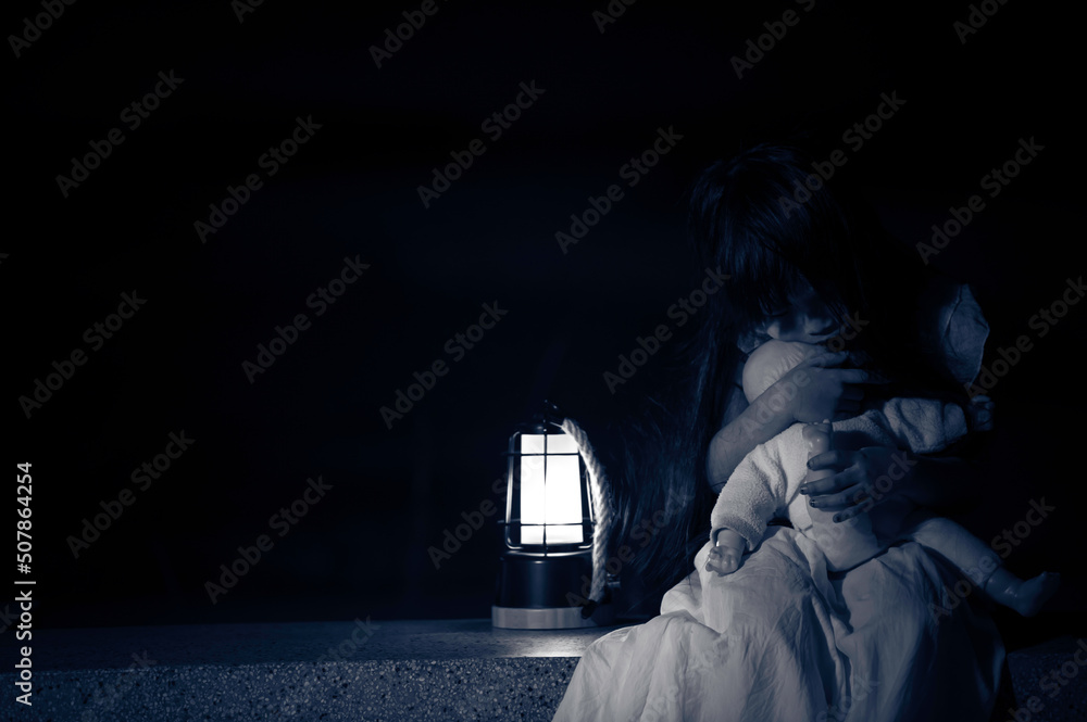 sad child ghost at night,Halloween Festival concept,Friday 13th,Horror ...