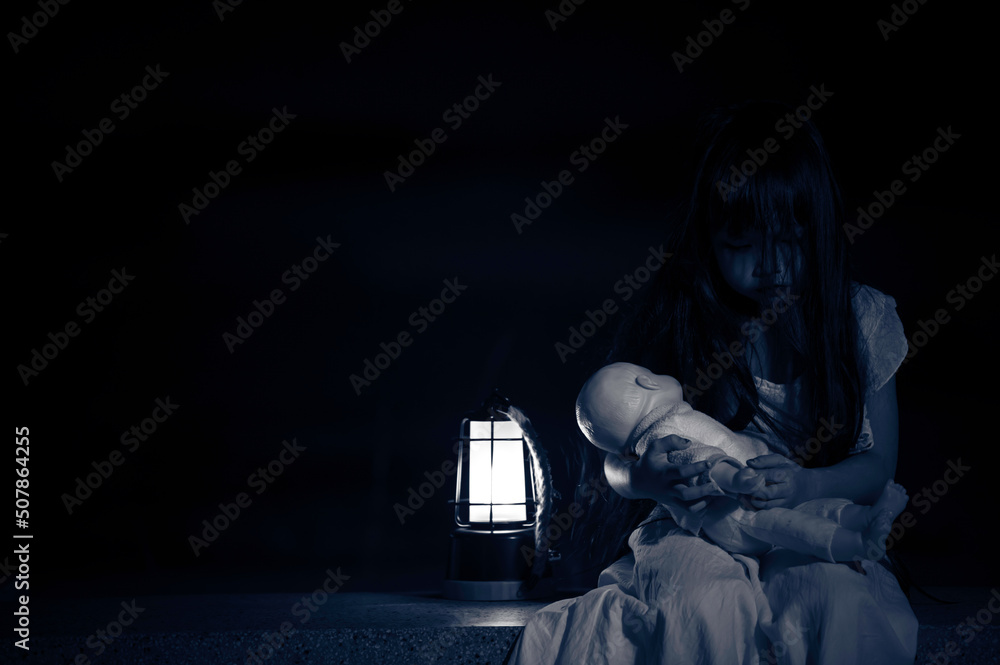 sad child ghost at night,Halloween Festival concept,Friday 13th,Horror ...