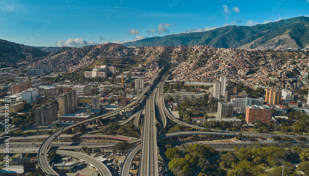 CARACAS, VENEZUELA - MAY 2022 - Aerial panoramic view of the La Arana ...