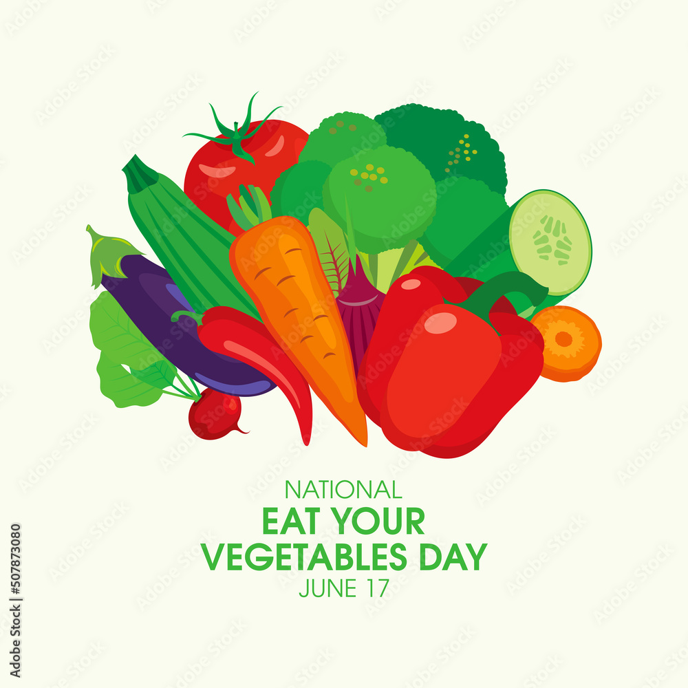 National Eat Your Vegetables Day vector. Pile of fresh vegetables ...