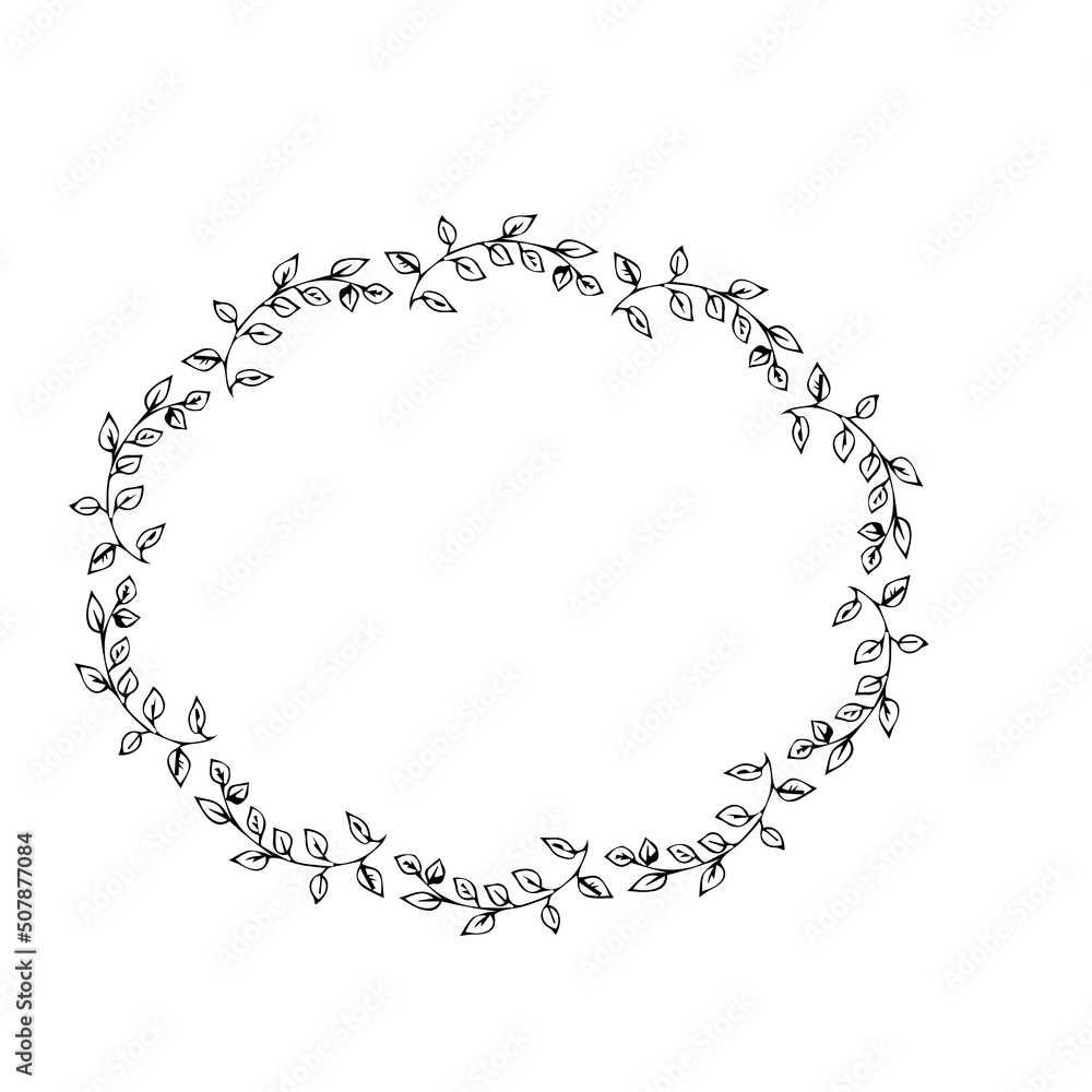 Elegant floral frame, border silhouette in hand drawn doodle style ...