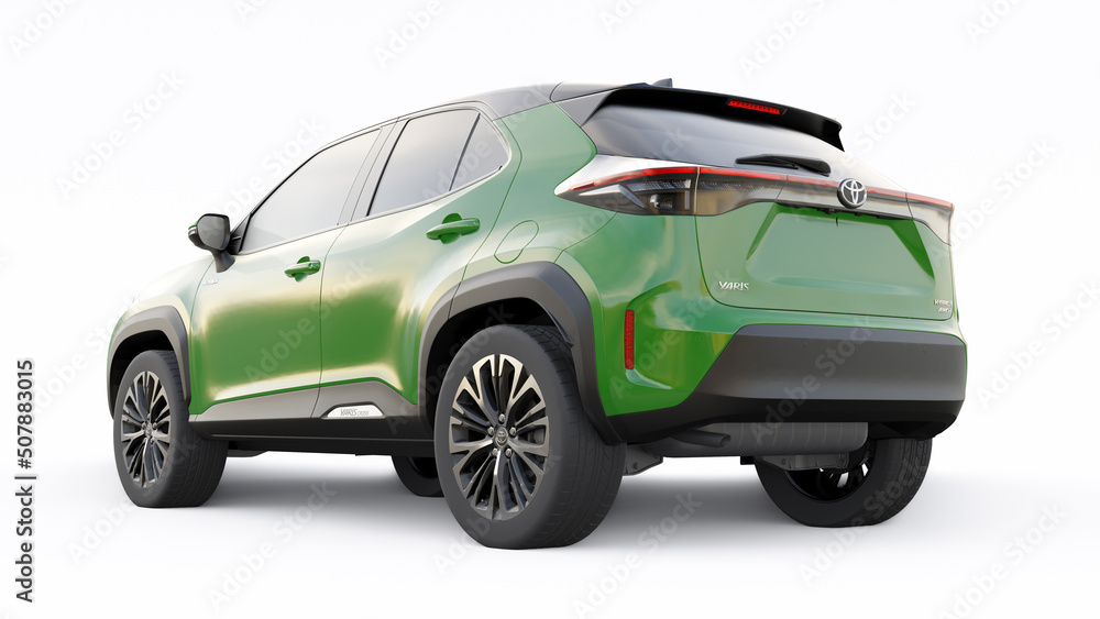 Tokyo, Japan. April 20, 2022: Toyota Yaris Cross 2020. Compact green ...