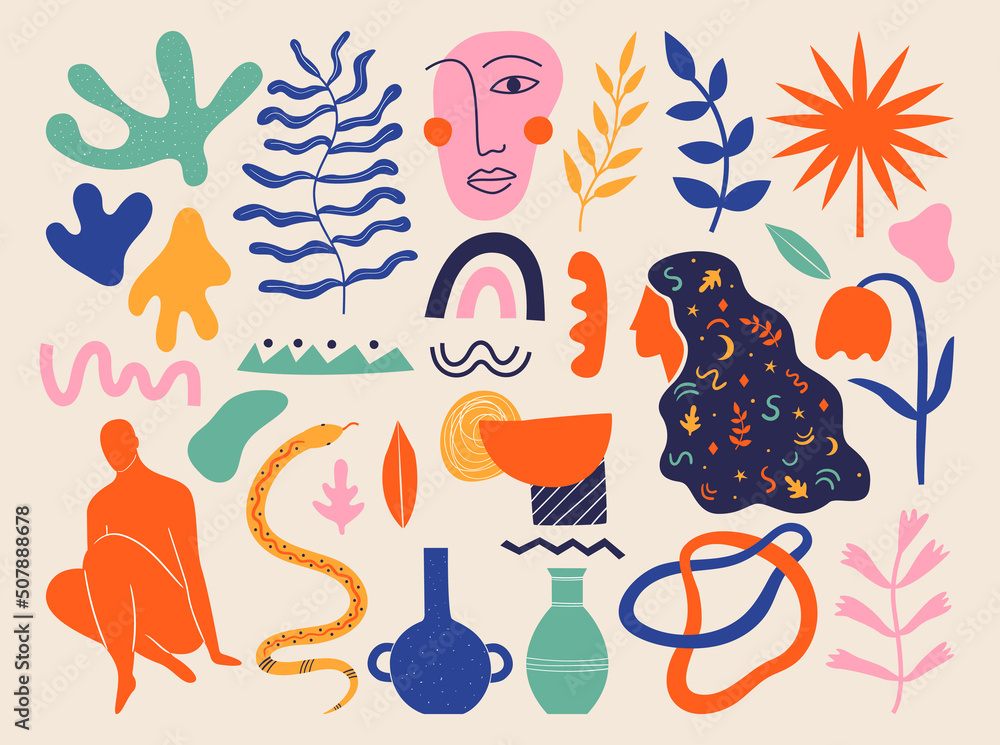 Vector set of abstract matisse style shapes. Hand drawn cutout ...