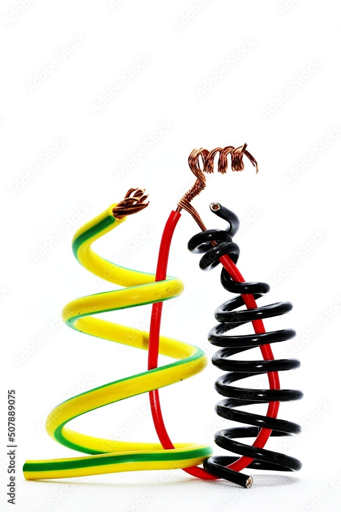 Different coloured wires used for electrical wiring. The colour ...
