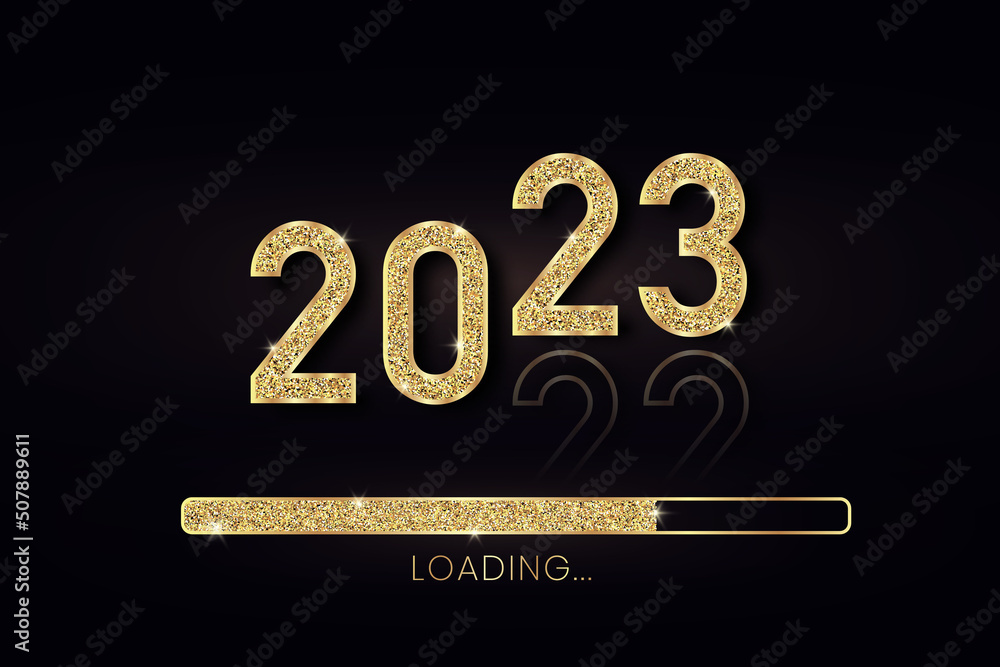 2023 New Year gold progress bar. Golden loading bar with glitter ...