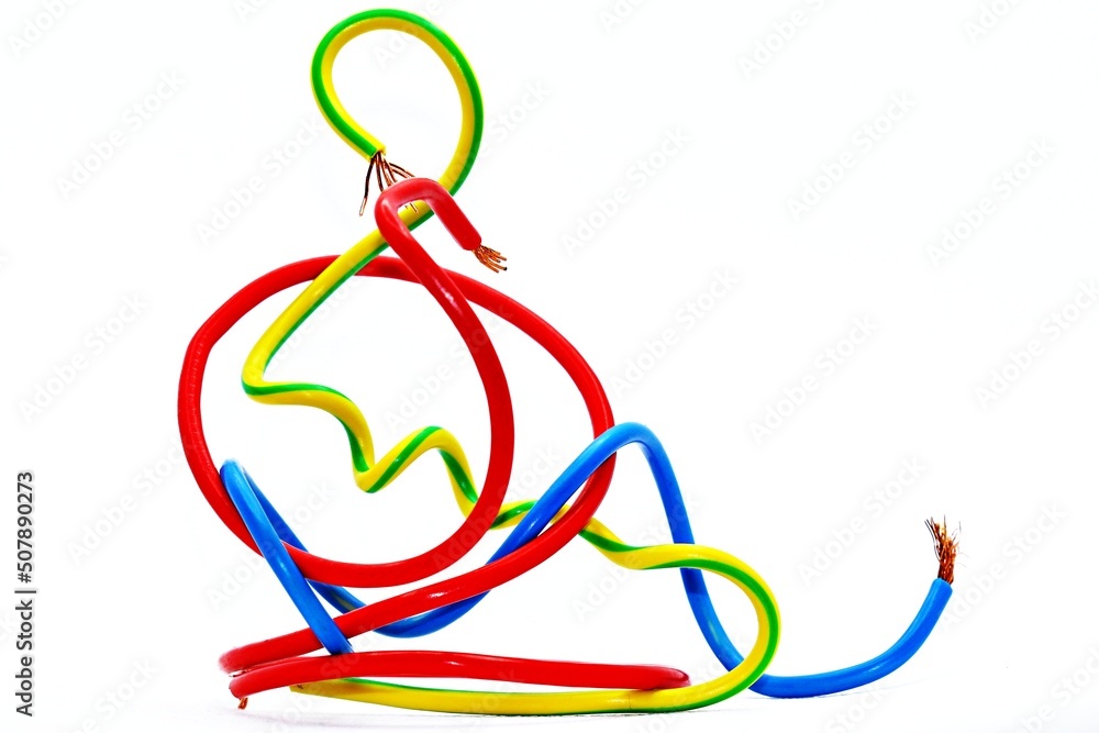 Different coloured wires used for electrical wiring. The colour ...