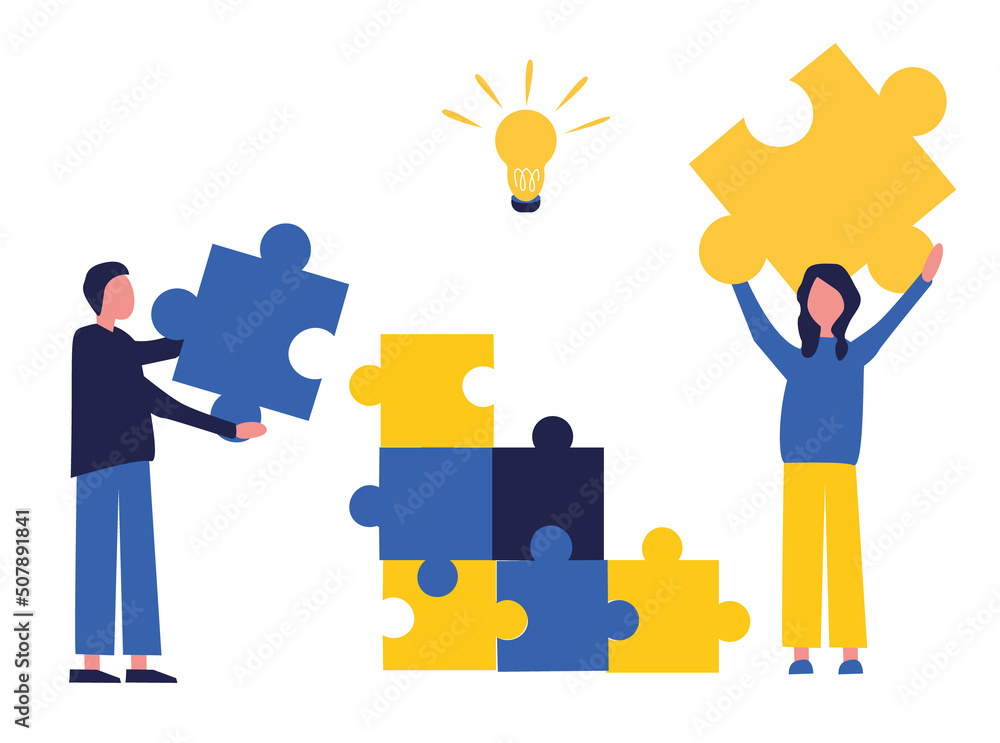 Business concept. Team metaphor. People connect puzzle elements. Flat ...
