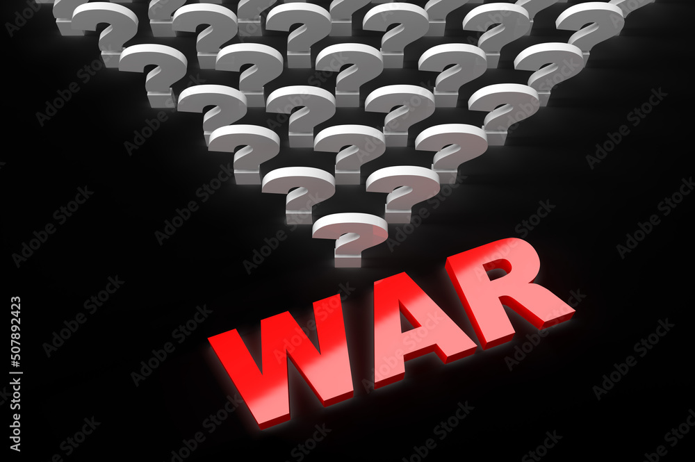 3d render of the inscription no war and question marks on a black ...
