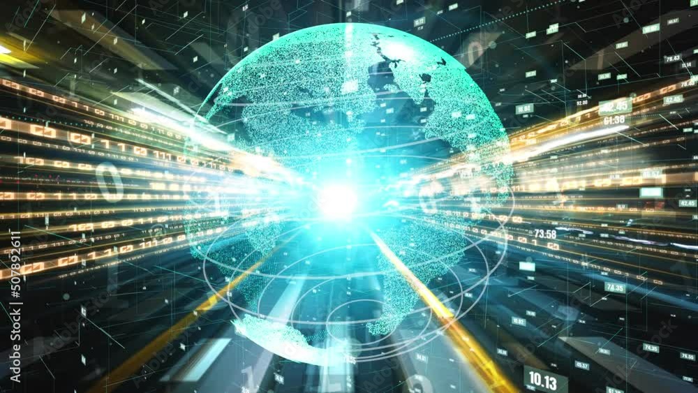 Futuristic global network and tacit digital data transfer 3D graphic ...