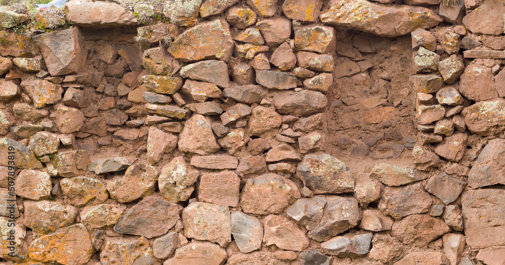 Openings in rock wall in Ancient Archaeological pikillaqta site in ...