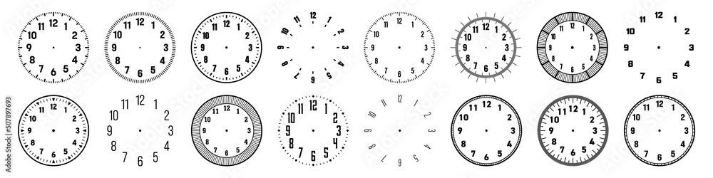 Mechanical clock faces with arabic numerals, bezel. Watch dial with ...