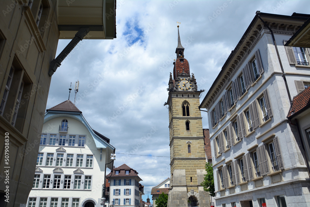 Altstadt von Zofingen mit Stadthaus und Stadtkirche, Kanton Aargau ...