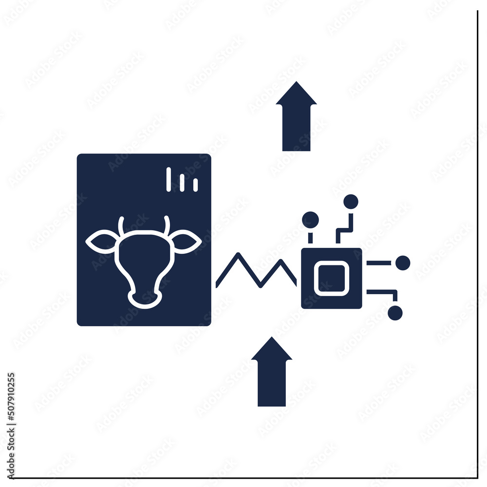 RFID animal identification glyph icon.Chip with full information about ...