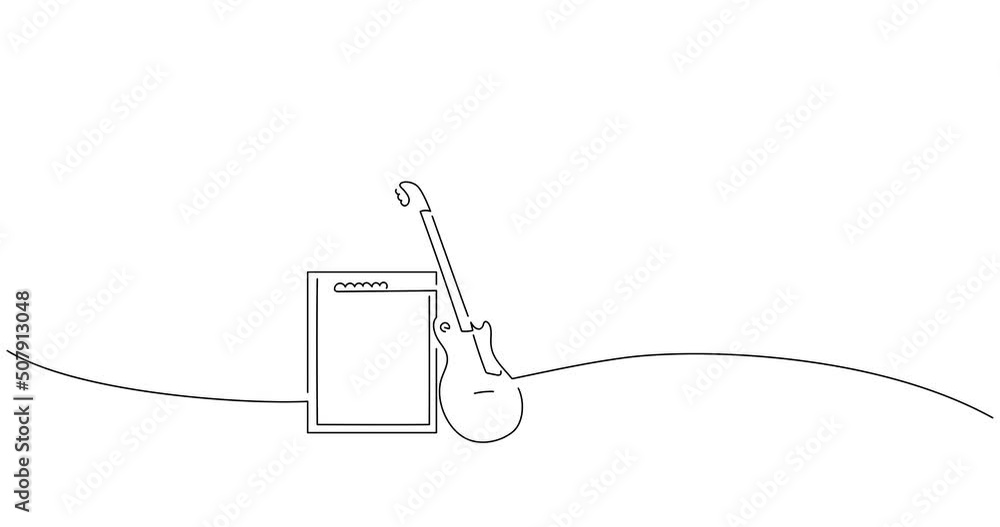 Music equipment in line art animation. Video footage of an electric ...