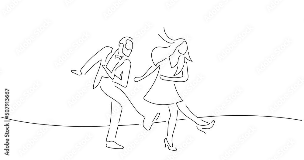 Modern dancers in line art animation. Video footage of a couple dancing ...