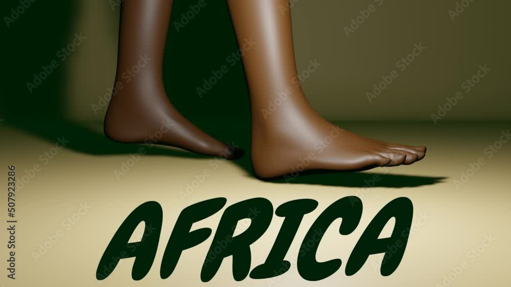 Barefoot black walking feet of an African inhabitant, banner for ...