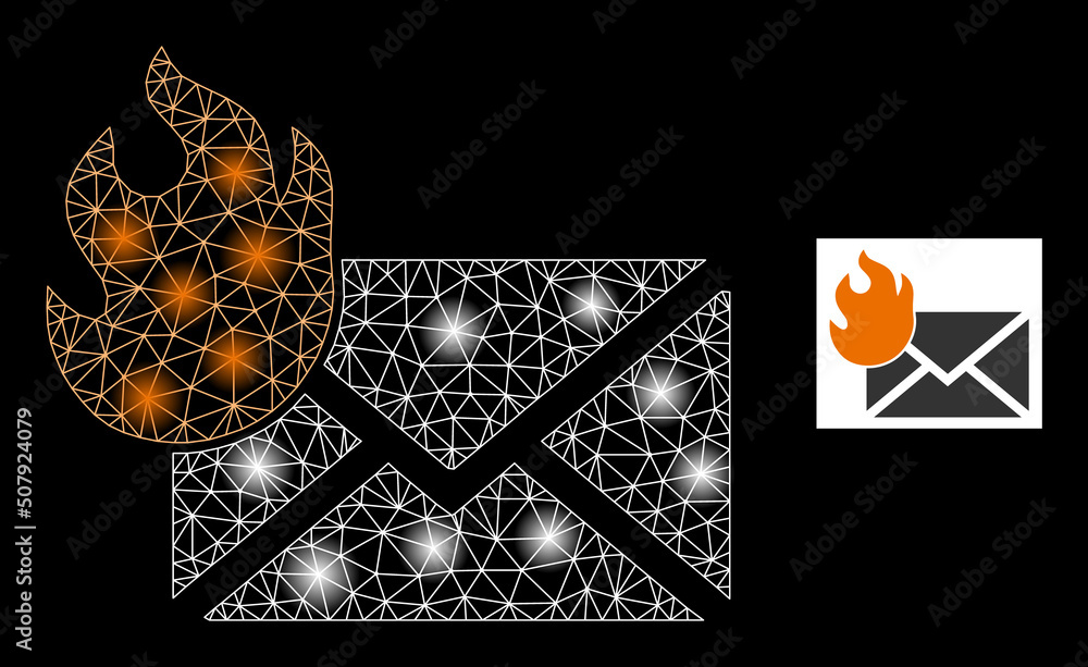 Bright mesh hot letter constellation icon with light spots. Illuminated ...