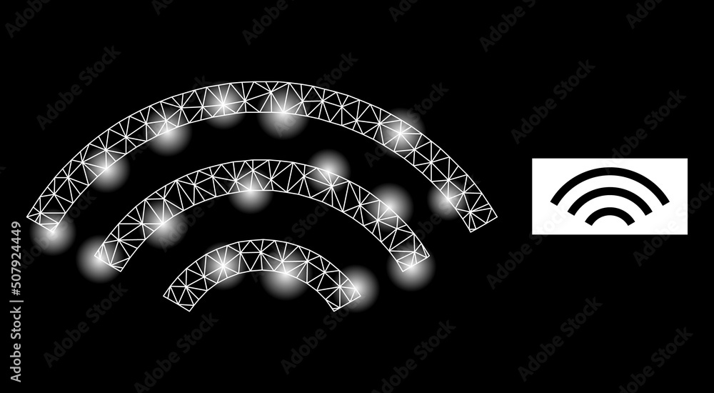 Glowing network broadcasting waves constellation icon with lightspots ...