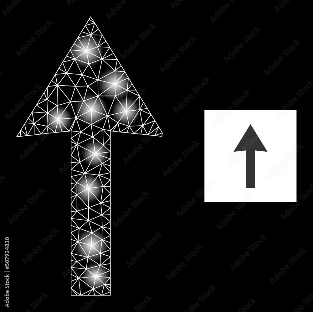Glowing mesh up arrow constellation icon with lightspots. Illuminated ...