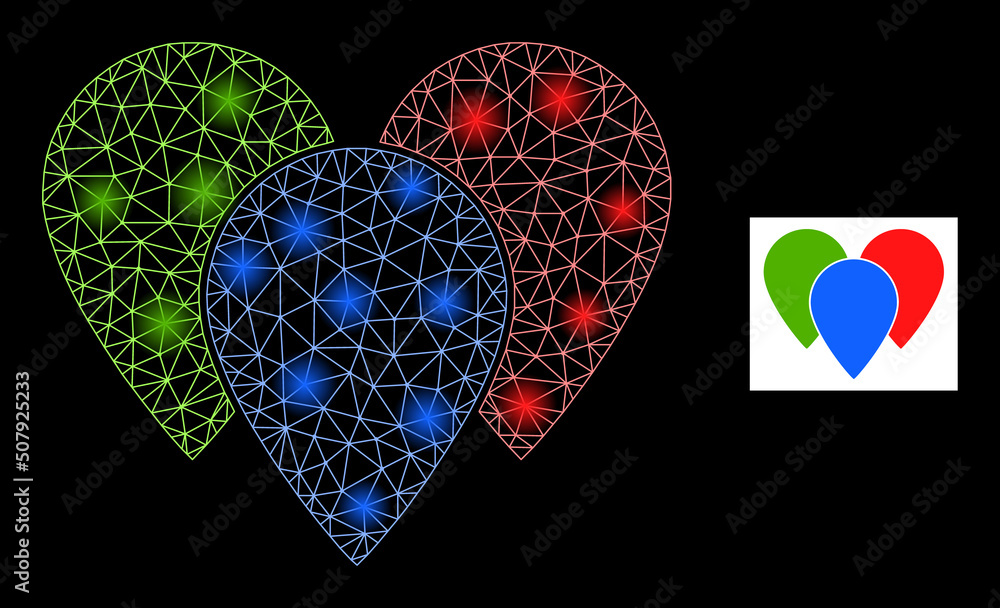 Glowing net map pointers constellation icon with light spots ...