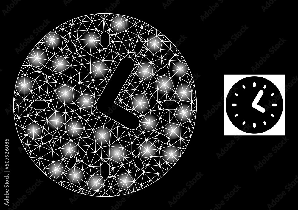 Glossy mesh time constellation icon with lightspots. Illuminated vector ...