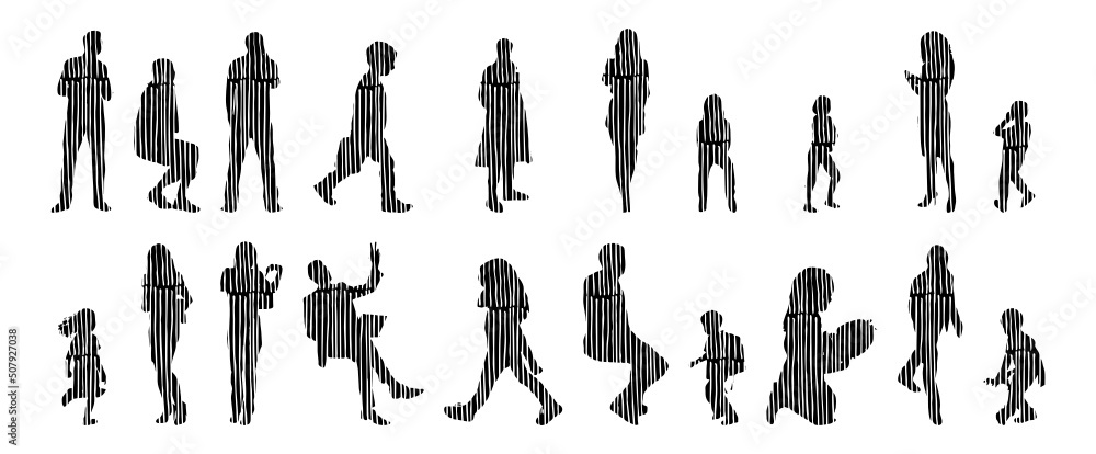Vector illustration, Outline silhouettes of people, Contour drawing ...