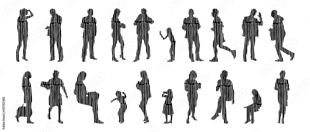 Vector silhouettes, Outline silhouettes of people, Contour drawing ...