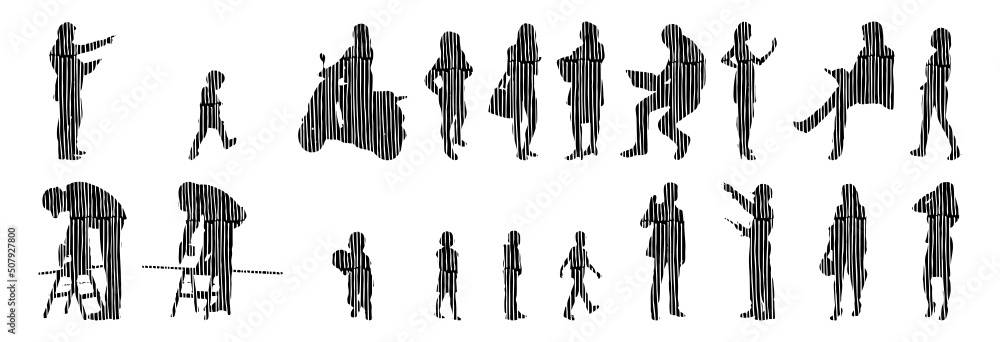 Vector illustration, Outline silhouettes of people, Contour drawing ...