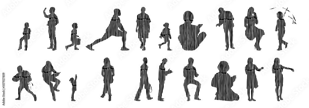 Vector illustration, Outline silhouettes of people, Contour drawing ...