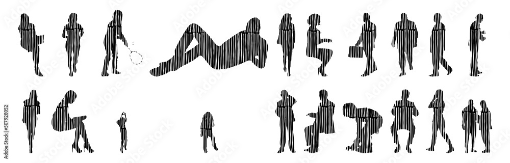 Vector illustration, Outline silhouettes of people, Contour drawing ...
