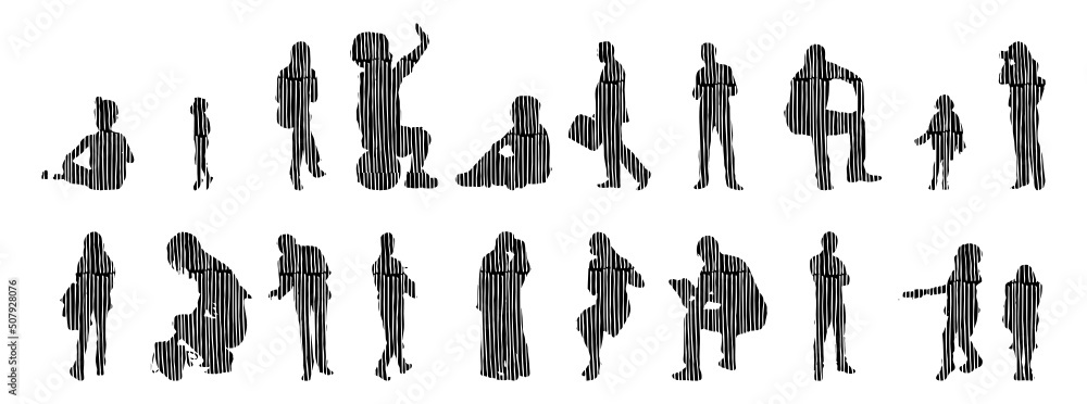 Vector illustration, Outline silhouettes of people, Contour drawing ...