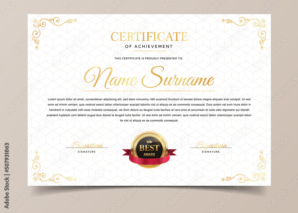 Diploma certificate template. Horizontal document confirming completion ...