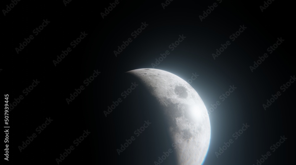 Panoramic cinematic view of the moon out in the space. Planet Moon in ...