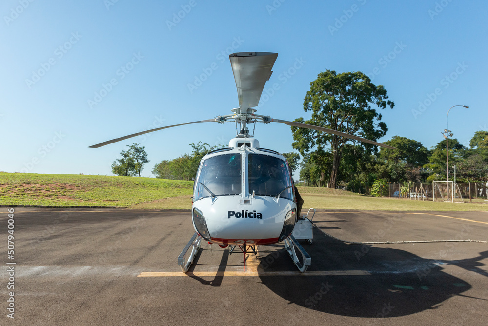 Front view of the helicopter model AS350 B2 of the military police ...