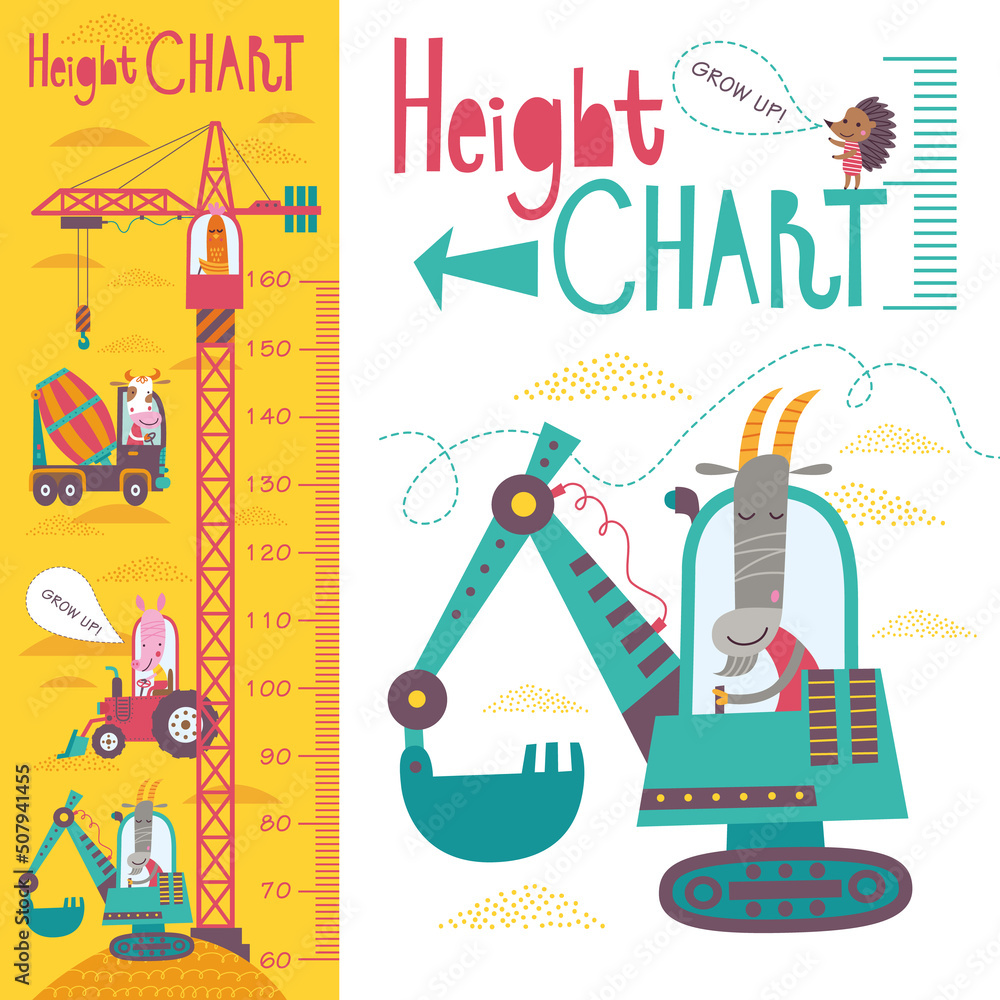 Kids height chart. Vector isolated illustration of cartoon transport ...