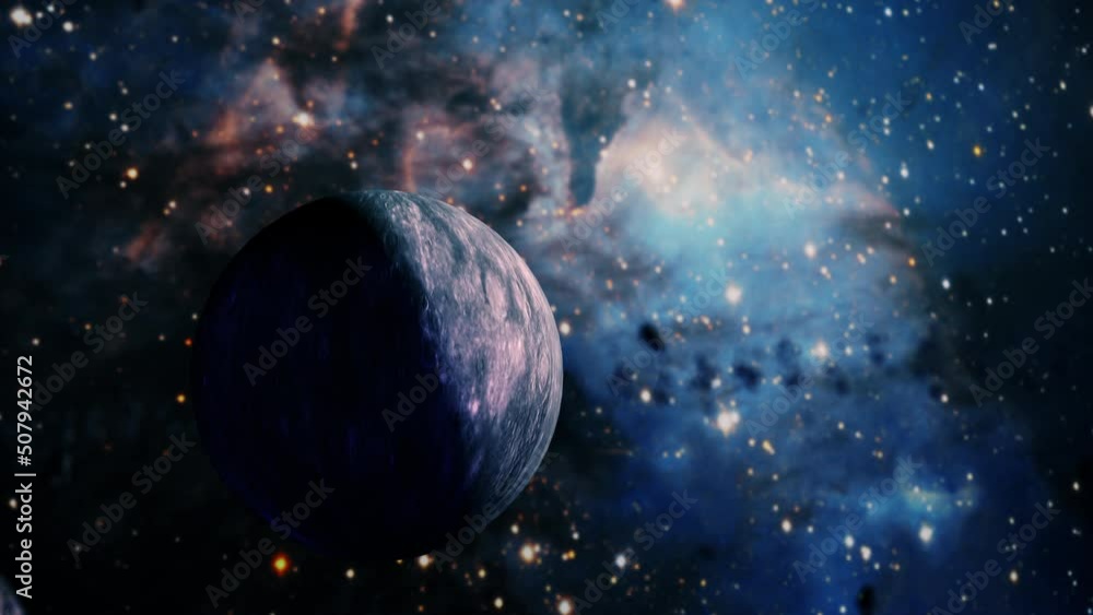 Abstract scence alien planet exploration through outer space towards ...
