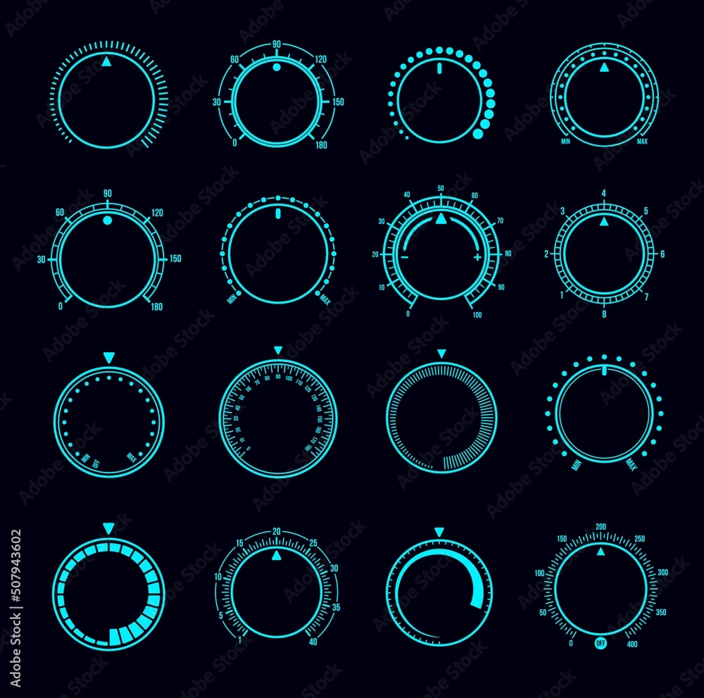 Vetor do Stock: HUD dial interface, volume round knob switches, music ...