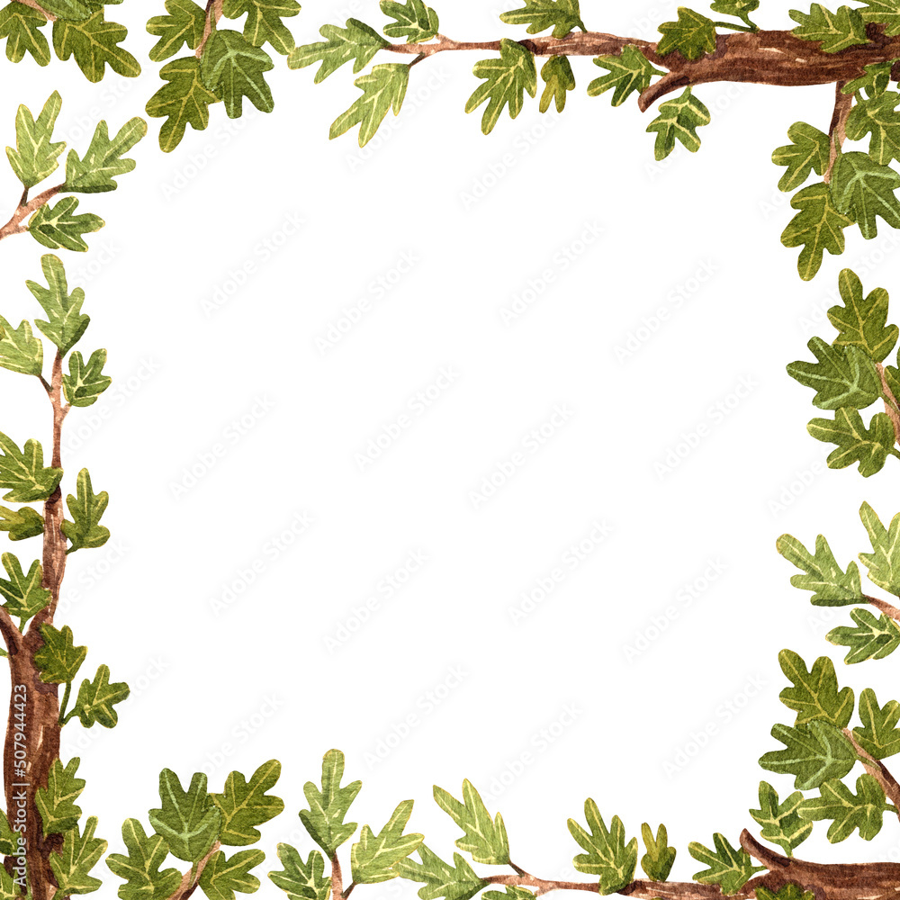 Watercolor floral frame. Circle border. Botany banner. Red berries and ...