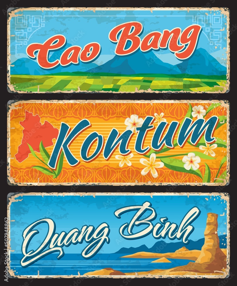Cao Bang, Kontum and Quang Binh Vietnamese provinces, vector travel ...