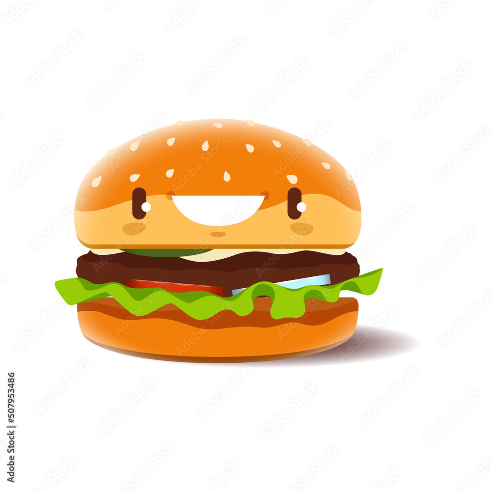 Cartoon burger character, funny vector fast food personage. Takeaway ...