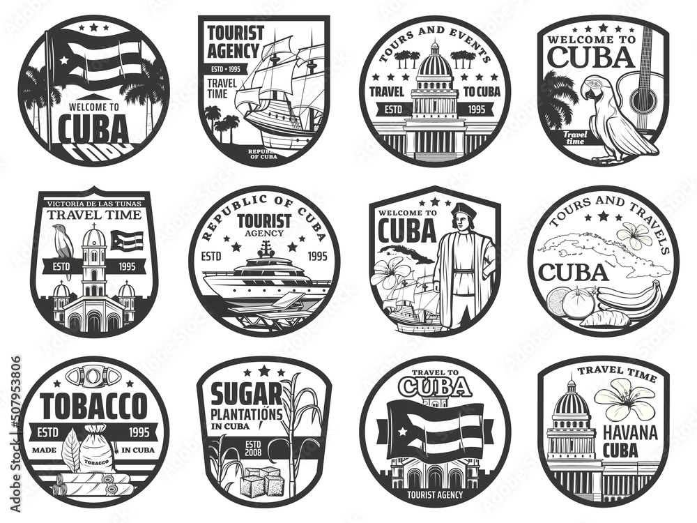 Cuba travel and tourism icons, Havana landmarks and city tours, vector ...