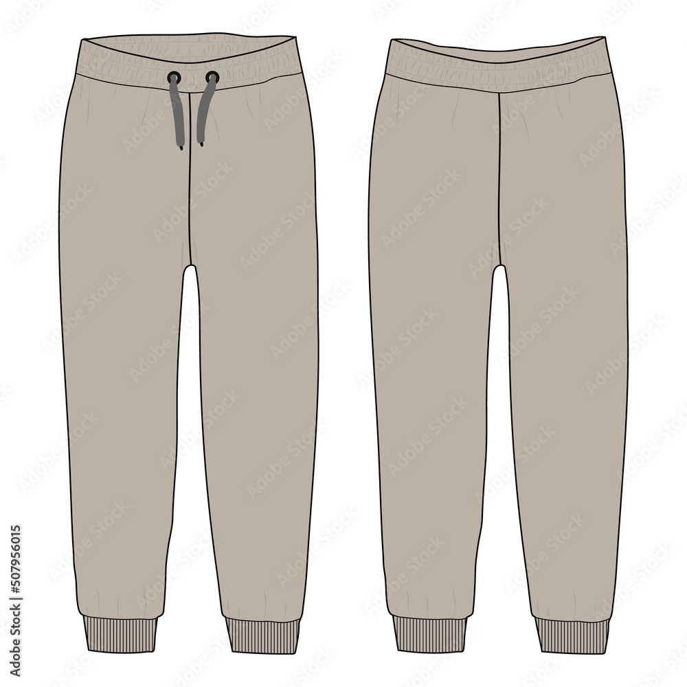 Ladies and Kids Basic Fleece Sweat Pant fashion flat sketch vector ...