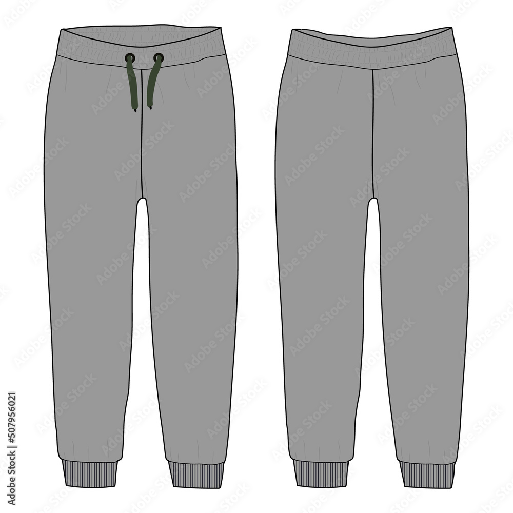 Ladies and Kids Basic Fleece Sweat Pant fashion flat sketch vector ...