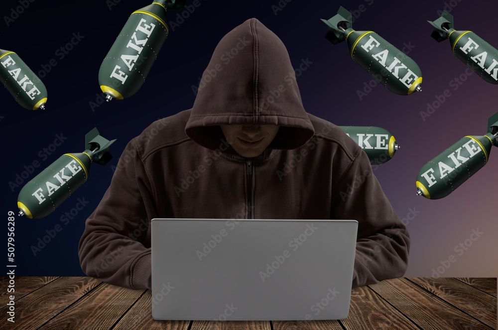 Hacker, propagandist launches fake news. Information war, hybrid war ...