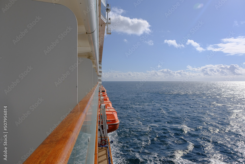 View over side hull decks superstructure of modern Celebrity cruiseship ...