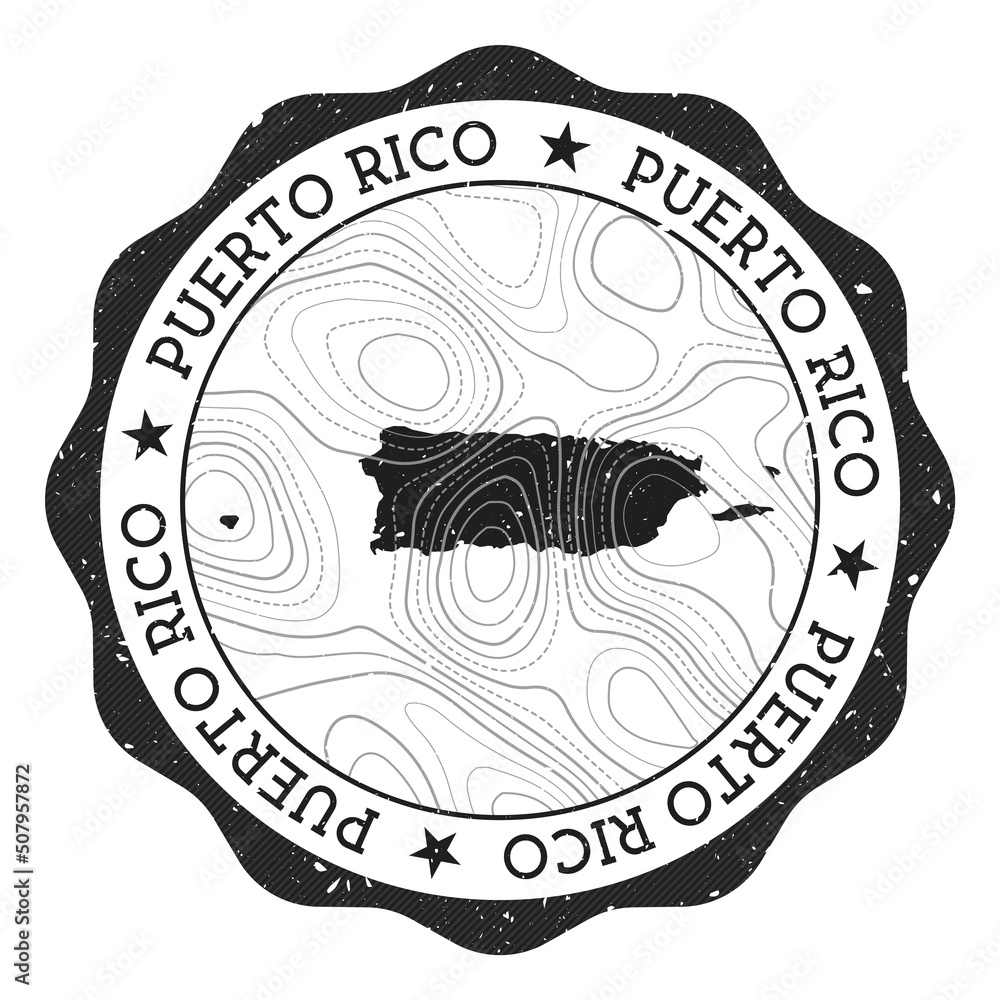 Vecteur Stock Puerto Rico outdoor stamp. Round sticker with map of ...