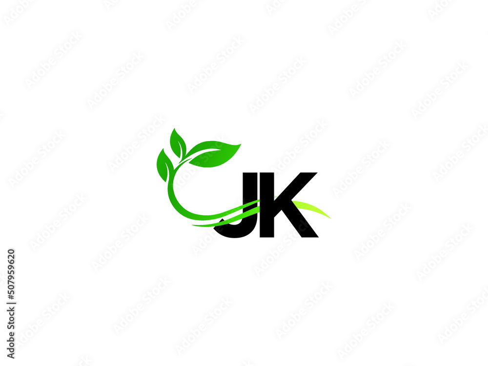 Modern JK Leaf Logo, Leaf Jk kj Logo Icon Vector With Green Tree Stock ...